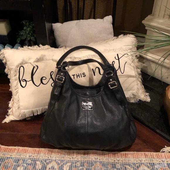 Coach | Bags | Coach Madison 3 Compartment Purse Black With Purple ...